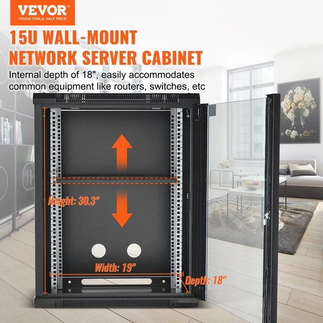 VEVOR 15U WALL Mount Network Server Rack Cabinet Enclosure 18'' Glass ...