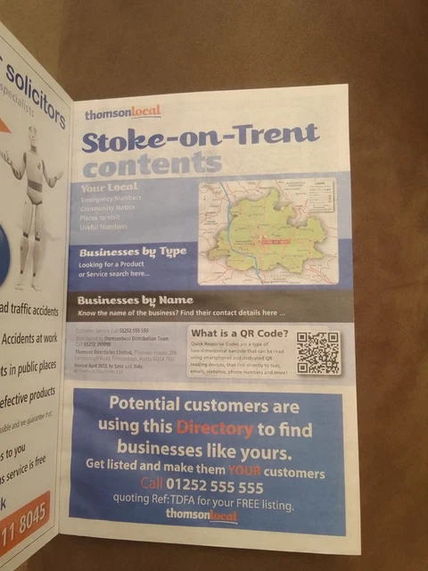 THOMSON LOCAL TELEPHONE DIRECTORY Stoke on Trent 2013/2014 £12.94 ...