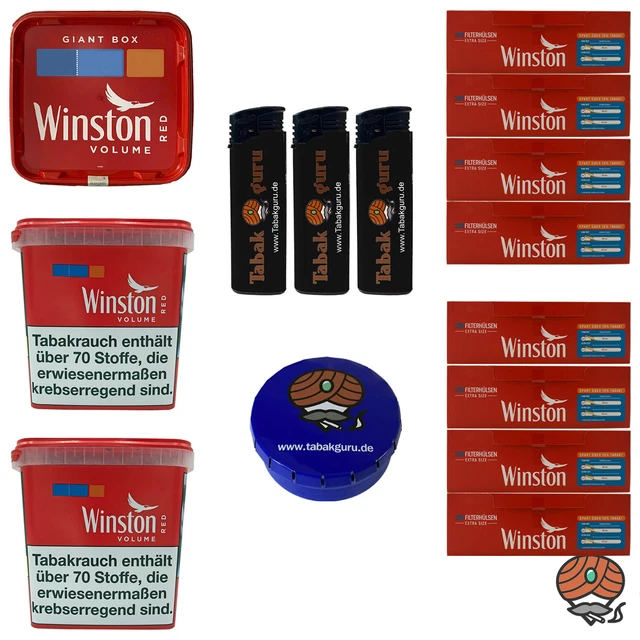 WINSTON RED/ROT VOLUMENTABAK Giant Box 3x 195g, Extra Hülsen, Ascher ... WINSTON RED/ROT VOLUMENTABAK Giant Box 3x 195g, Extra Hülsen, Ascher ...