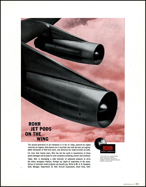 1961 ROHR AIRCRAFT Jet Pods Turbo-Fan Jet Engines vintage art print ad ...