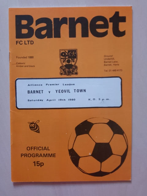 BARNET V YEOVIL Town, Alliance Premier League, 1979/80 £1.99 - PicClick UK