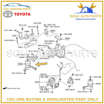 1236231040 GENUINE TOYOTA INSULATOR, ENGINE MOUNTING, RH(FOR TRANSVERSE ...
