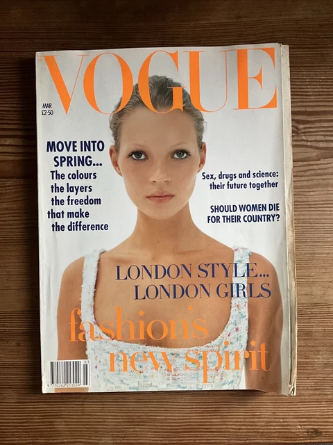 BRITISH VOGUE MAGAZINE : March 1993 : KATE MOSS 1st Vogue Cover ...