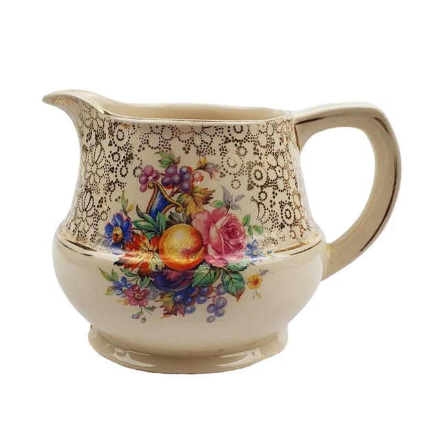 VINTAGE RARE 1930S Tunstall Gold Chintz Milk Jug Fruit & Flowers Has ...