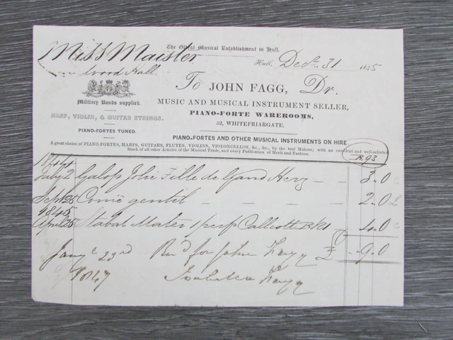 JOHN FAGG HULL Piano Forte Musical Instrument Seller Original 1845 ...