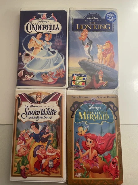 DISNEY 4 VHS Lot, Cinderella, Lion King, Little Mermaid, Snow White ...