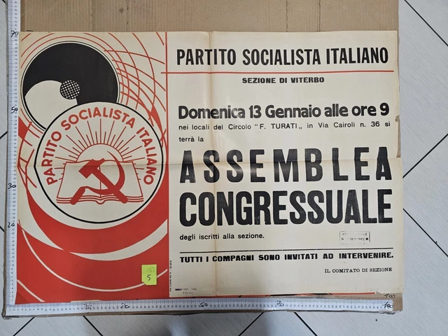MANIFESTO PSI PARTITO Socialista Italiano Assemblea 1963 Viterbo EUR 70 ...
