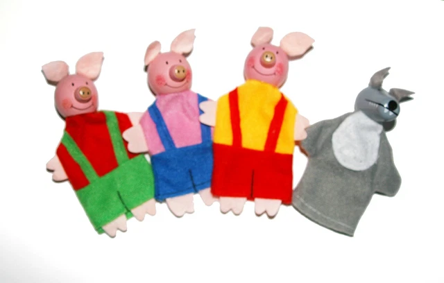 THREE LITTLE PIGS Wolf finger puppets, Story telling Nursery Rhymes ...
