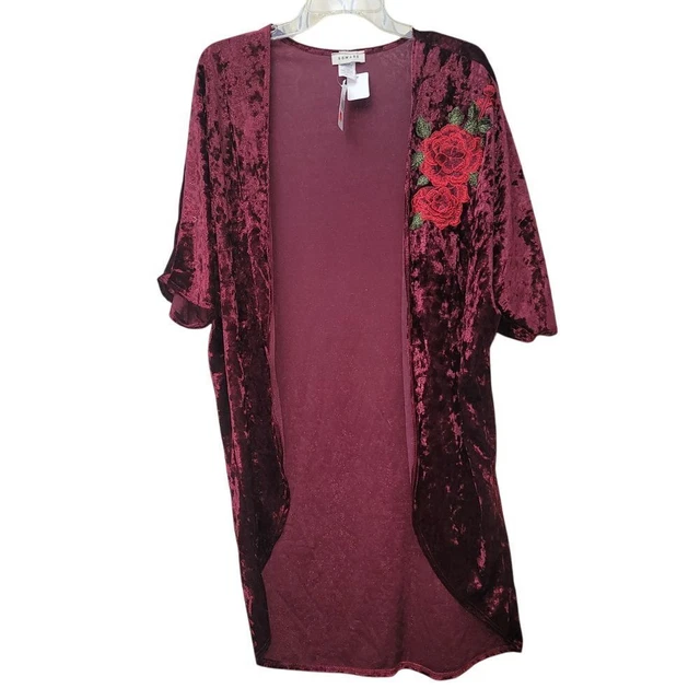 BEWARE WOMENS BURNOUT Velvet Kimono Open Front Dolman Sleeve XL ...