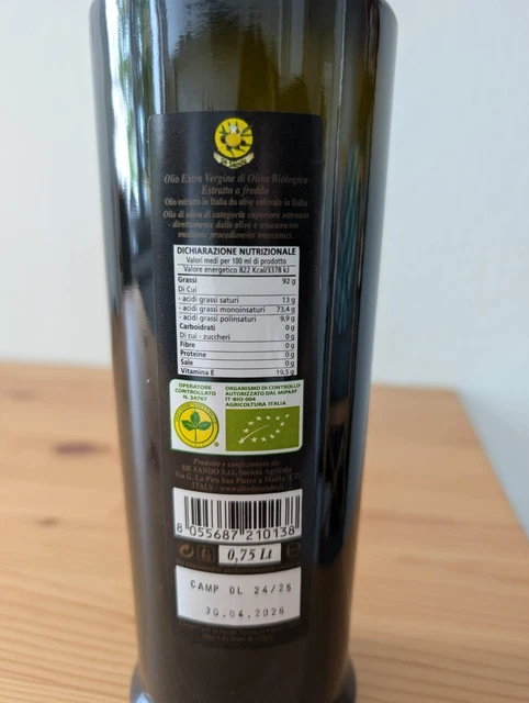 BIO OLIVENÖL EXTRA Nativ – De Sando – 100 % Carolea, kaltgepresst EUR ...