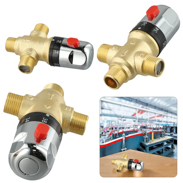 RÉGULATEUR DE TEMPÉRATURE d'eau vanne mélangeuse laiton 15mm pour douches et EUR 36,60 - PicClick FR