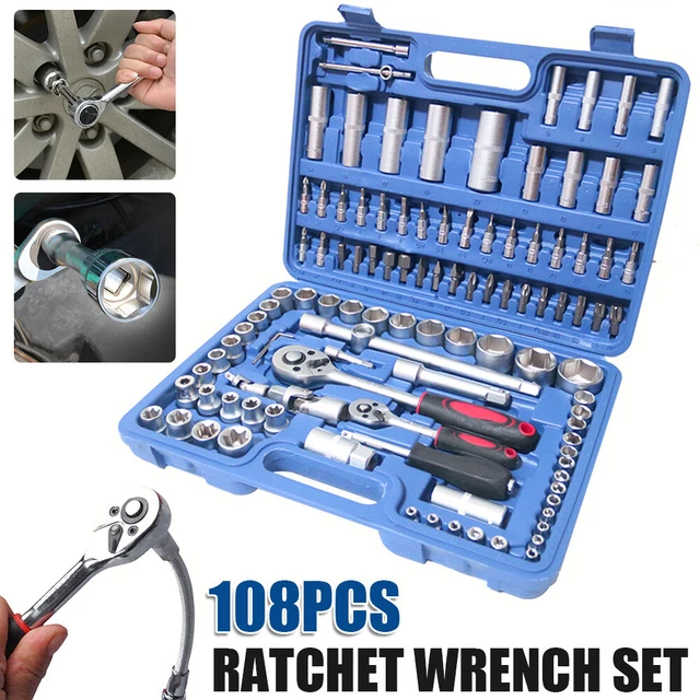 108PCS SET KIT Mechanics Tool 6-Point Socket Ratchet Wrench Repair ...