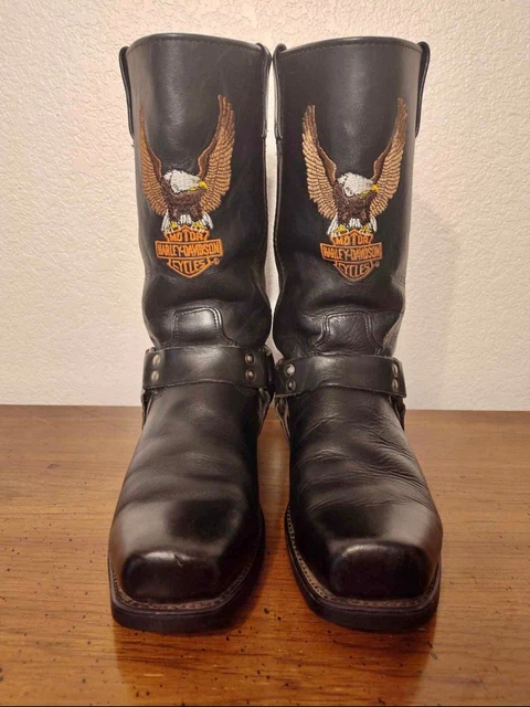 VINTAGE HARLEY-DAVIDSON EMBROIDERED Eagle Harness Leather Biker Boots £ ...