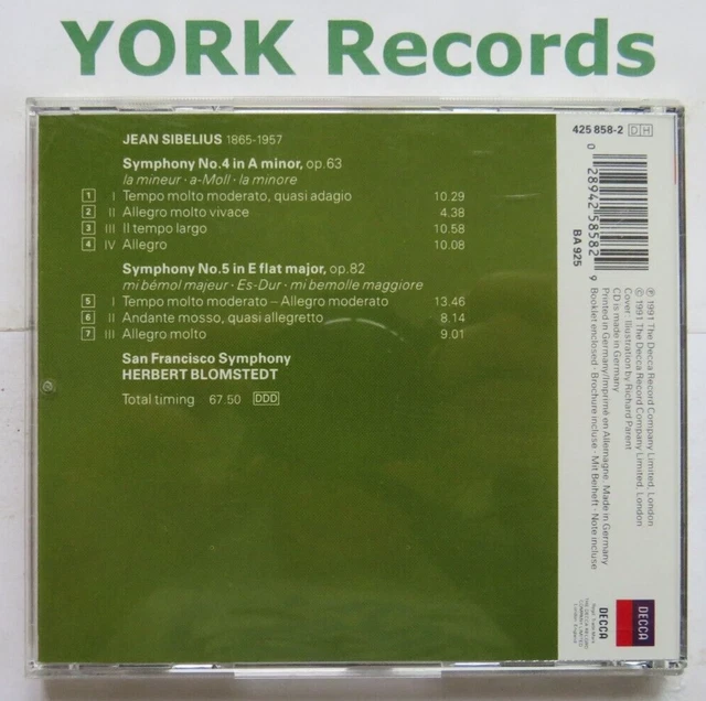 SIBELIUS - SYMPHONIEN Nr. 4 & 5 BLOMSTEDT San Francisco Symphonie oder - Ex CD Decca EUR 6,90 ...