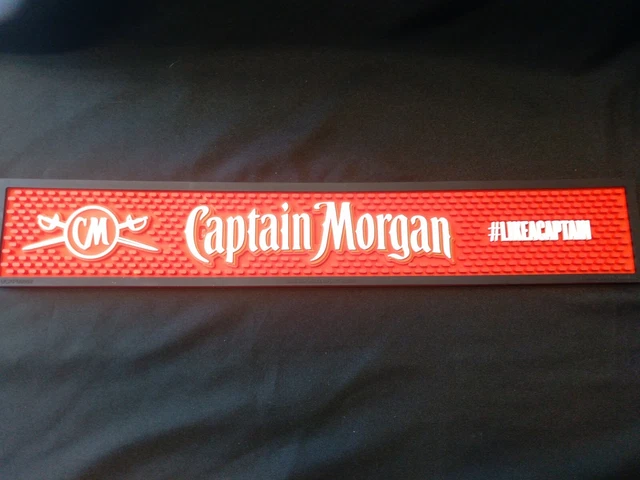 CAPTAIN MORGAN RUBBER Bar Rail Mat Drip Spill Runner Spellout Logo Red ...