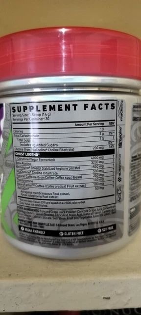 GHOST LEGEND PRE-WORKOUT Welch's Grape Flavor 30 Servings 09/2025 ...