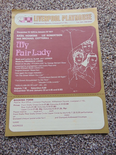 MY FAIR LADY theatre leaflet (1977, Basil Hoskins, Liz Robertson) £4.50 ...