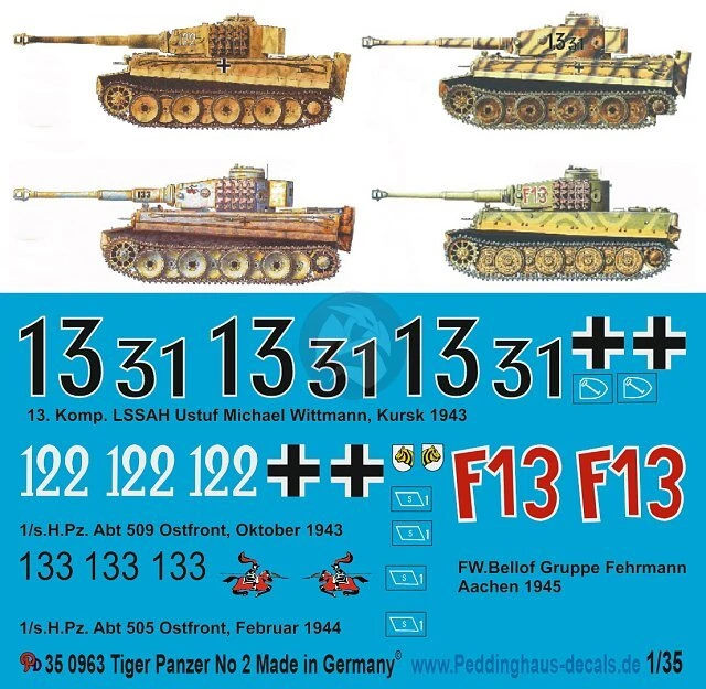 PEDDINGHAUS 1/35 TIGER II (King Tiger) Tank Markings Seconde Guerre ...