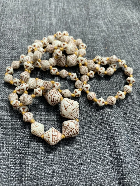 ART DECO FLAPPER NEIGER BROTHERs Uranium Bicon GLASS BEAD NECKLACE Hand ...