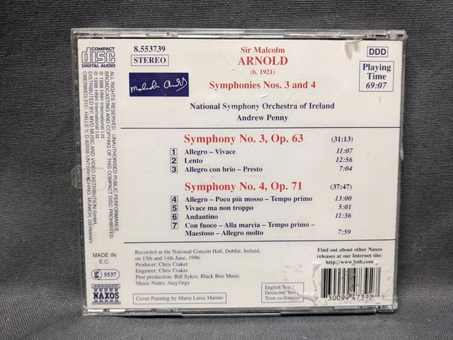 ANDREW PENNY - Sir Malcolm Arnold Symphonies Nos. CD 3 et 4 Naxos EUR ...