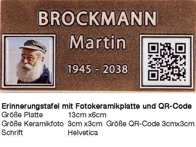 GRABSCHRIFT/QR CODE/BRONZE/GRABLAMPE/KERAMIKFOTO/SCHRIFTTAFEL ...
