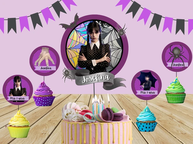PRINTABLE PARTY KIT Wednesday Addams Cake Topper Invitation Bags Tags ...
