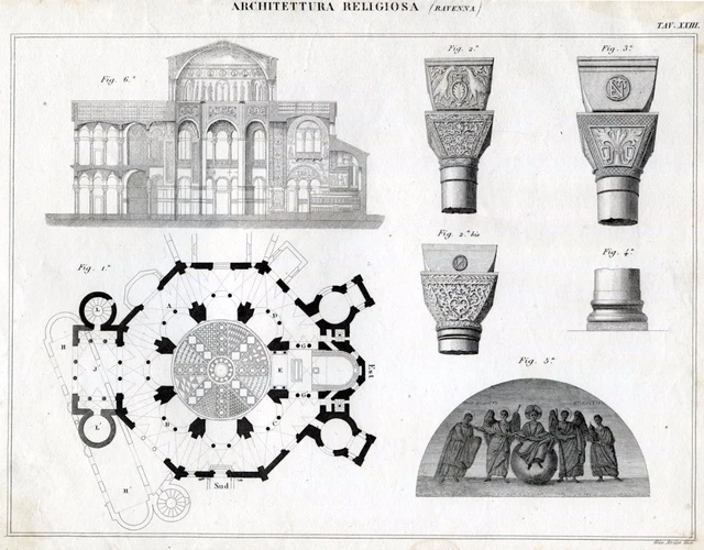 ARCHITETTURA RELIGIOSA: RAVENNA: Basilica di San Vitale. Incisione su ...