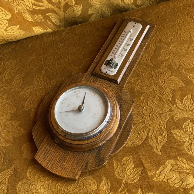 VINTAGE SB HANGING barometer 1930s 1940s Wooden Weather Station Antique ...