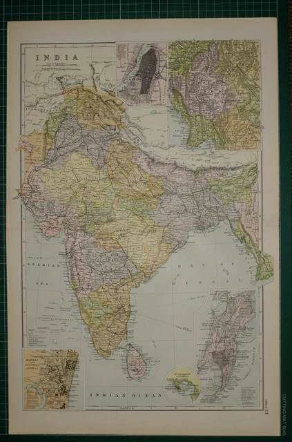 1889 INDIA MAP Calcutta Goa Ceylon Bombay Bengal Nepal Madras Tibet ORIGINAL £22.54 - PicClick UK
