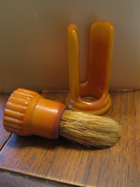 VINTAGE BAKELITE SHAVING Brush In Case 1940s Butterscotch $28.99 - PicClick
