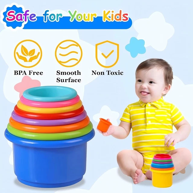 STACKING CUPS, TOYS for Toddlers 1-3 Year Old Stack and Count, Colorful ...