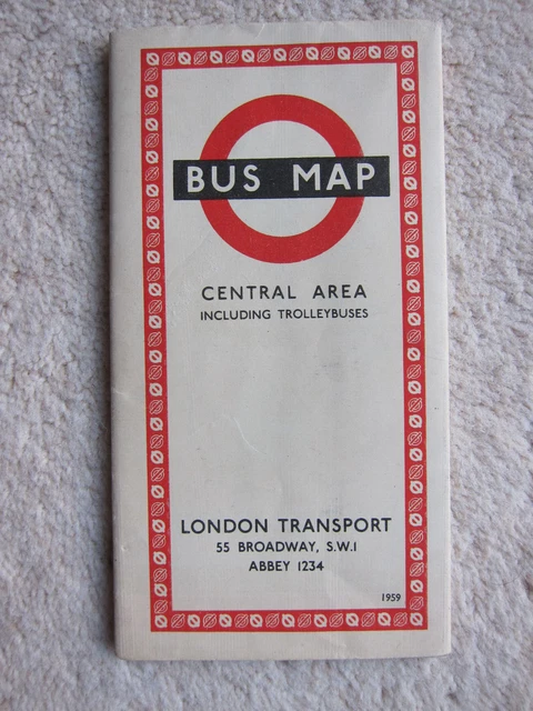 LONDON TRANSPORT BUS Map 1959 - Central Area including Trolleybuses £8. ...