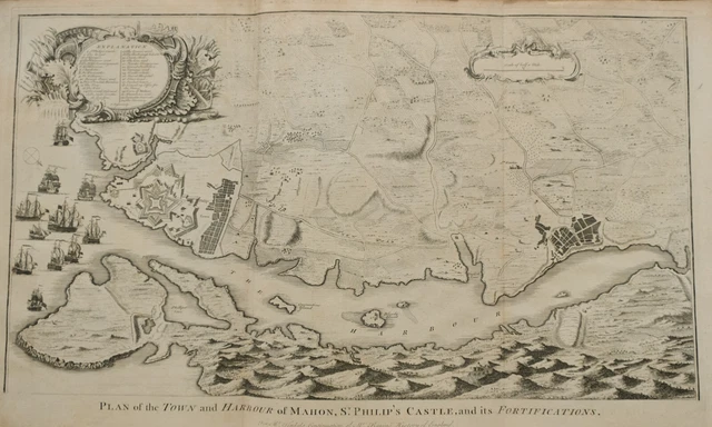 GENUINE ANTIQUE MAP OF HARBOUR OF MAHON & FORTIFICATIONS c 1745 £180.00 ...