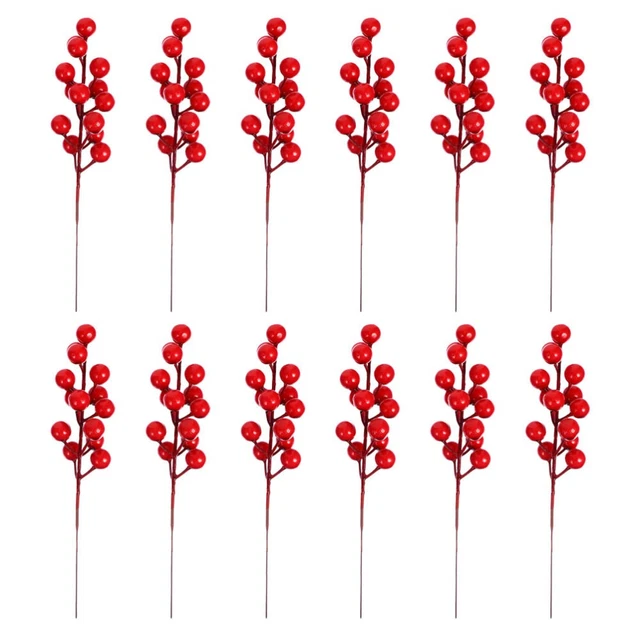 12 PCS RED Berry Christmas Decorations Sprigs for Tree Artificial ...