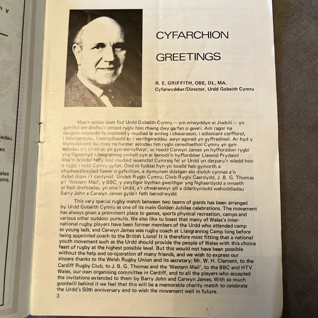 CARWYN JAMES V Barry John 15, 1972, Rugby Programme, National Stadium ...