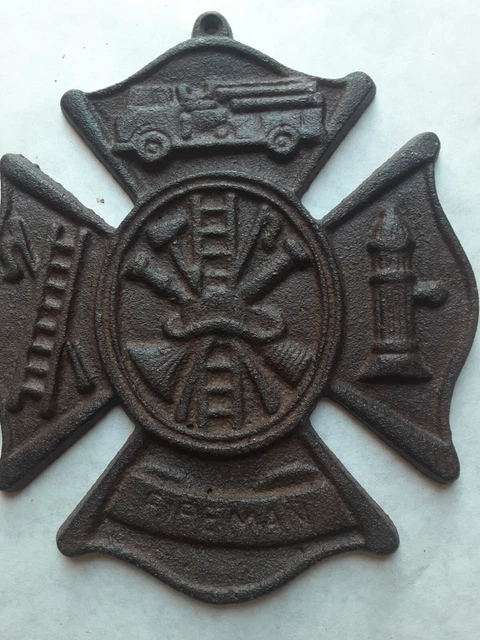 FIREMAN PLAQUE MALTESE Firefighter Cross, cast iron sign 8 x 9 inches ...