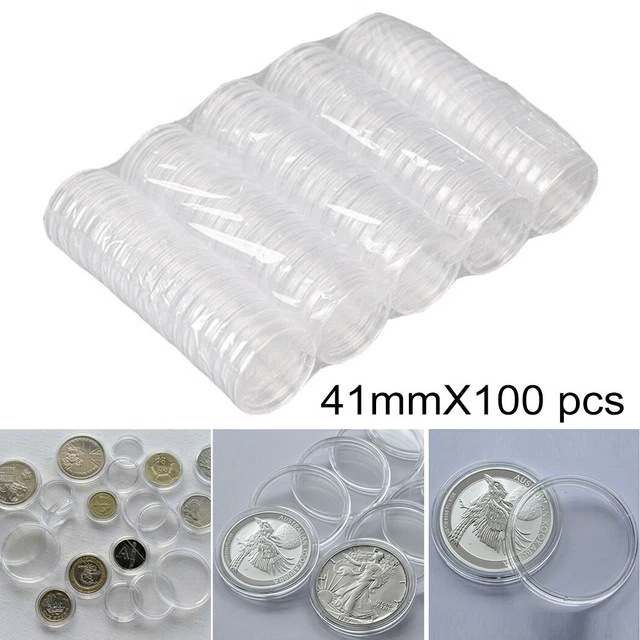 PROTECTIVE PLASTIC COIN Capsules Containers for 1oz Coins 41mm Inner ...