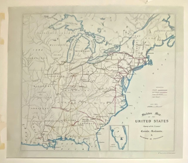 ORIGINAL CIVIL WAR Period Map Skeleton Map of Canals & Railroads W ...
