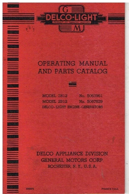 DELCO LIGHT MODEL 2B12 200W 12v WW2 GENERATOR SET ORIGINAL 1943 ...