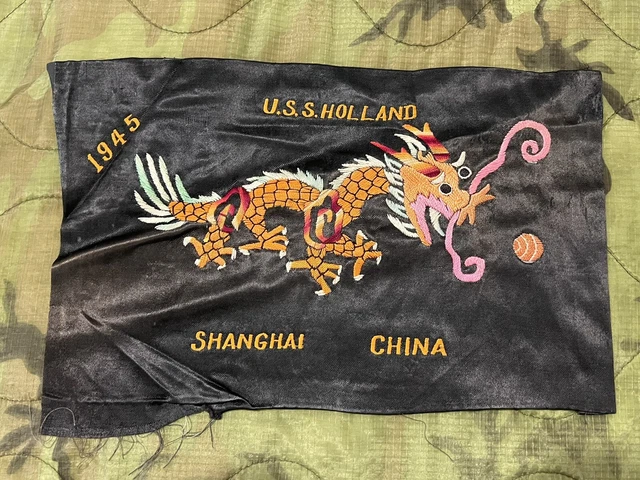 WW2 US NAVY USS HOLLAND AS-32 Shanghai China Embroidered Dragon Silk ...