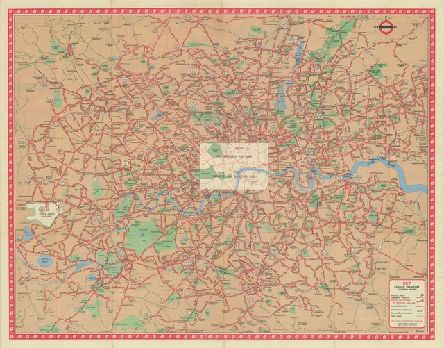 LONDON TRANSPORT CENTRAL Buses map and list of routes. LEWIS #3 1964 ...