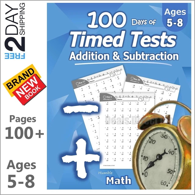 1ST 2ND GRADE Math workbook for kids Timed Tests Addition & Subtraction ...