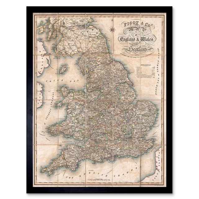1830 PIGOT POCKET Map England And Wales Vintage 12X16 Inch Framed Art ...