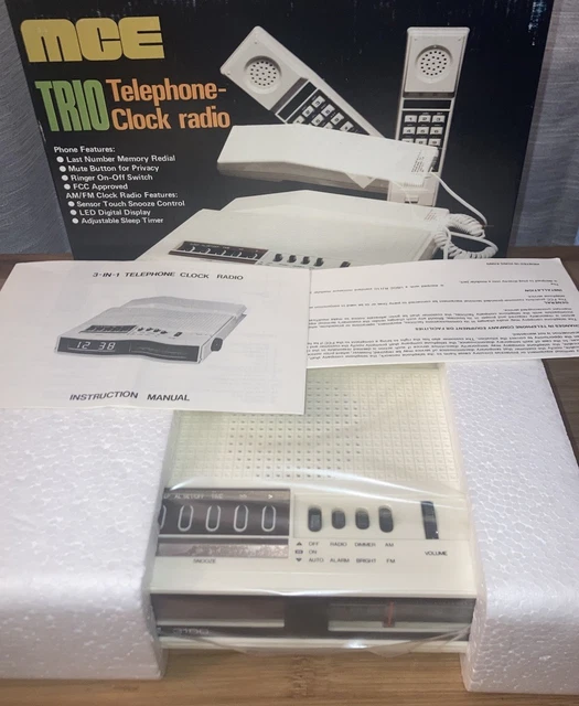 VINTAGE MCE 3100 Trio Telephone Clock Radio Phone AM FM NRFB NOS Hong ...