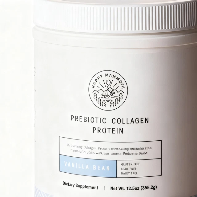 HAPPY MAMMOTH PREBIOTIC Collagen Protein Vanilla Bean £33.83 - PicClick UK