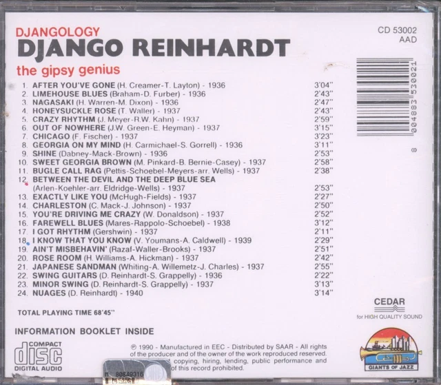 DJANGO REINHARDT DJANGOLOGY - the Gypsy Genius CD Italy Giants of Jazz 1990 CD EUR 8,40 ...