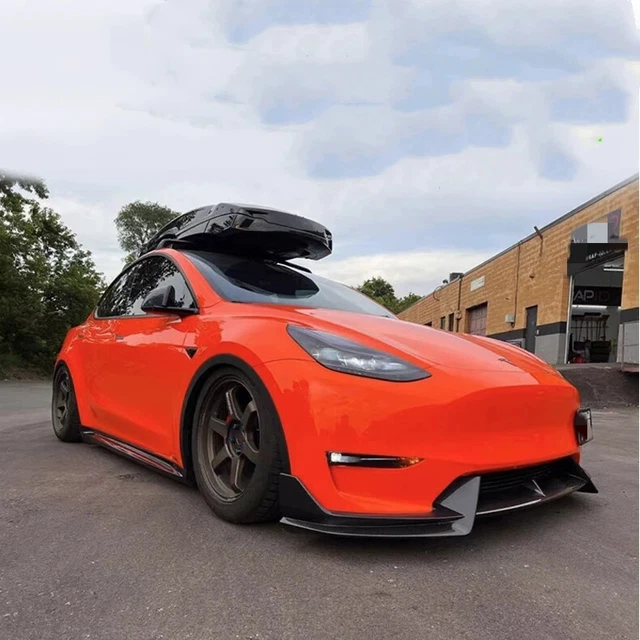 GLOSSY BLACK ABS Front Bumper Lip Spoiler Splitter For Tesla Model Y ...