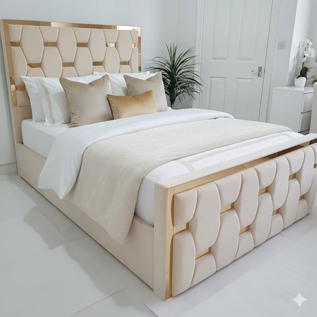 KING SIZE UPHOLSTERED Bed Frame Luxury Padded Headboard Gas Lift ...