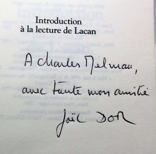 LACAN/INTRODUCTION A LA Lecture De../Joel Dor/Ed Denoel/1992/Eo/Envoi ...