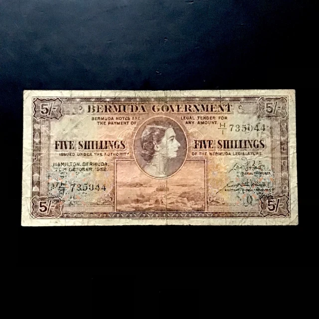 BERMUDA. 1952 QUEEN Elizabeth Ii Five Shillings Banknote. Scarce. £1.16 ...